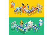 Isometric 3D production line concept set, a Person Illustration by ...