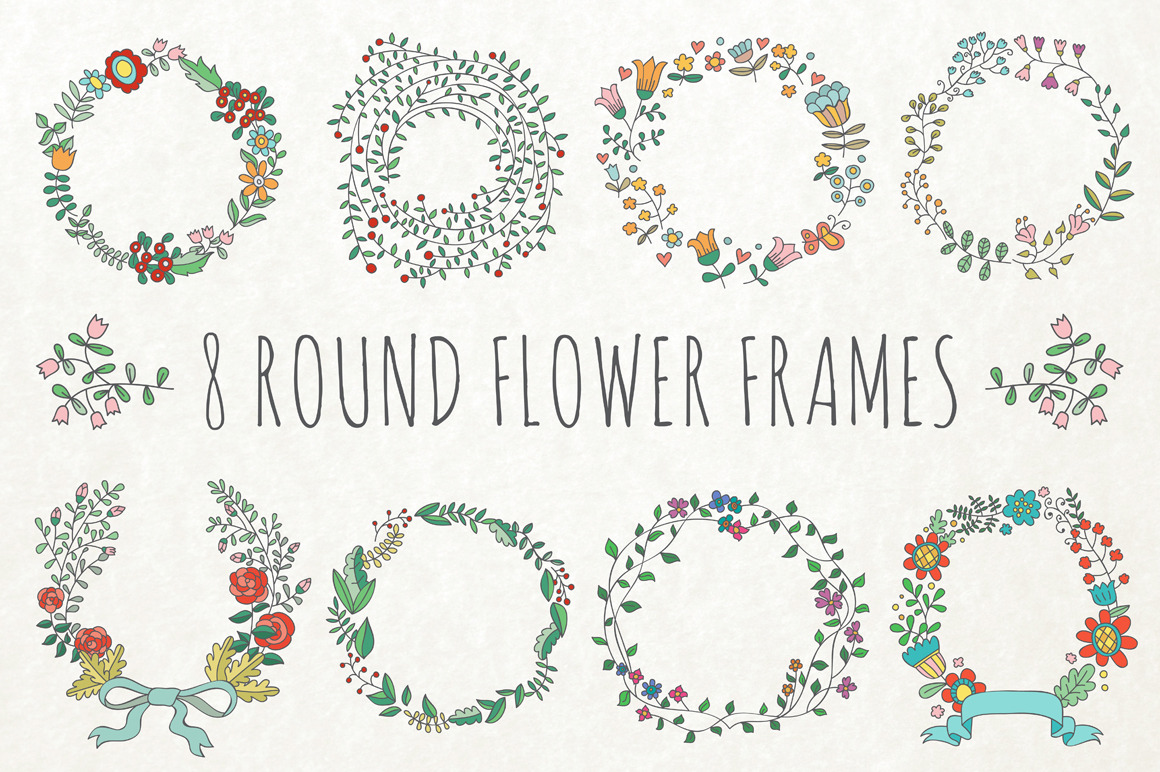 8 round flower frames, an Illustration by Redchocolate | Creative Market