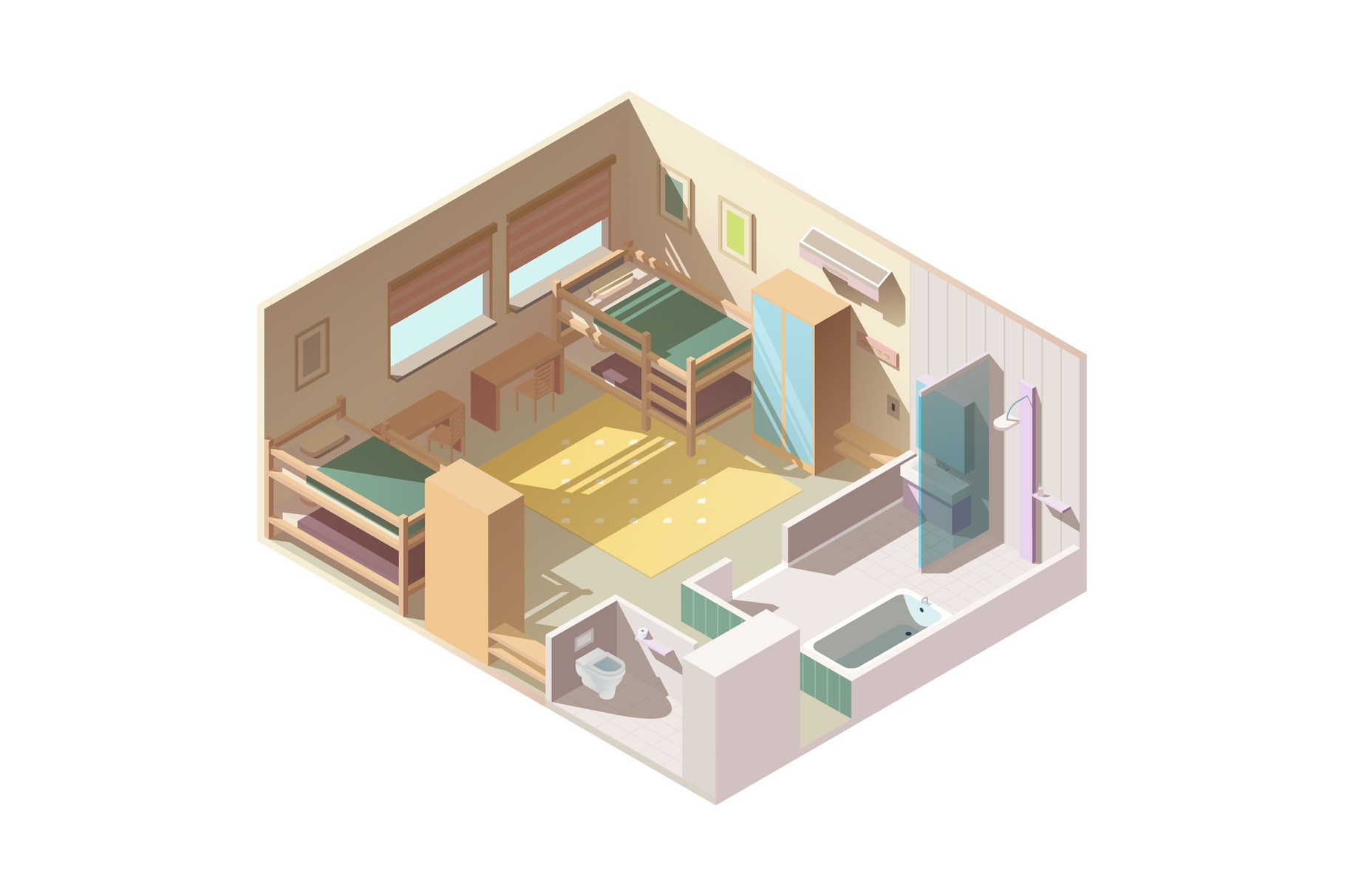 Four-bed room in school camp, an Education Illustration by BCP.group