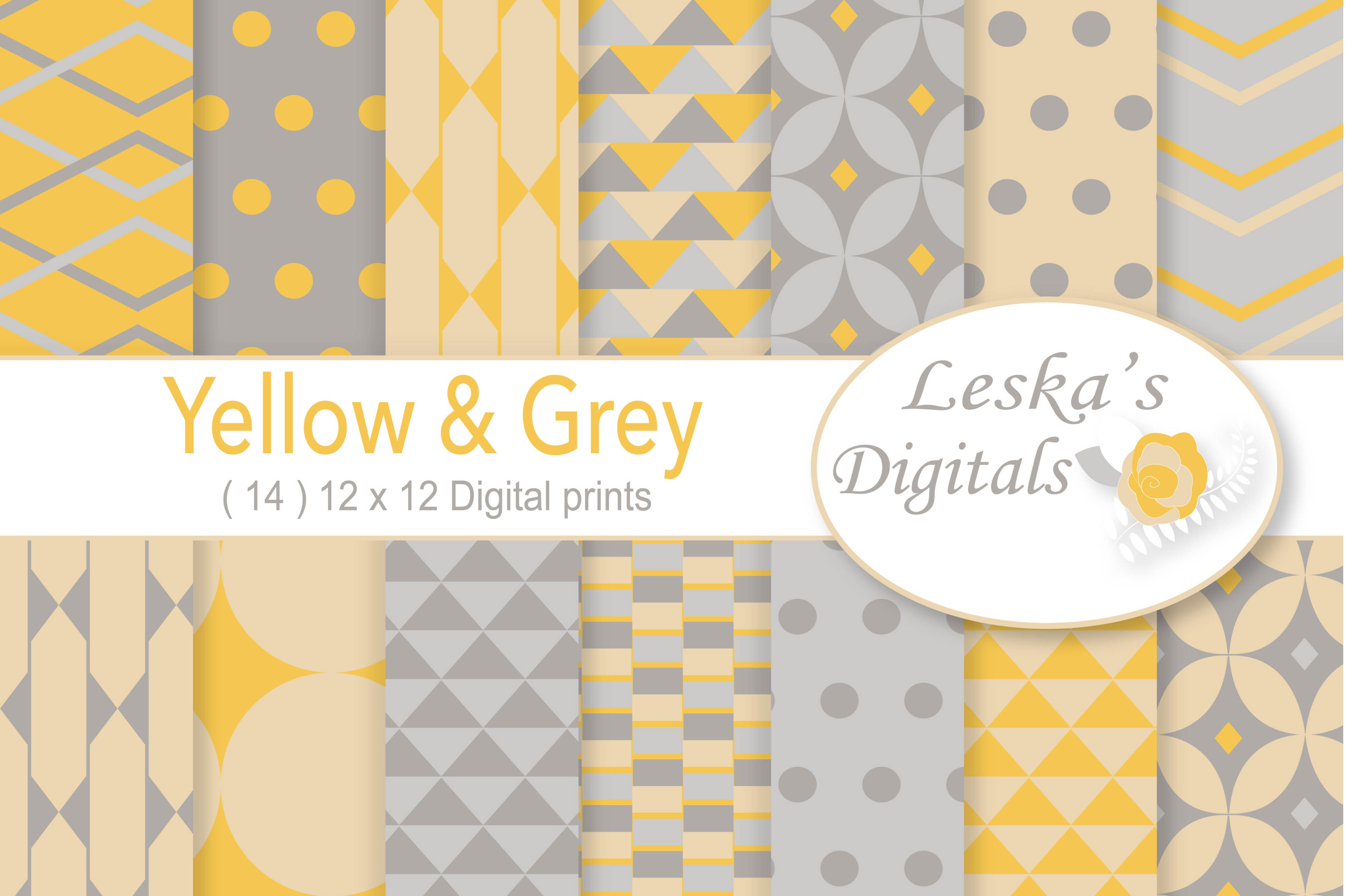 Grey & Yellow Digital Paper Pack, a Pattern Graphic by Leska's Digitals