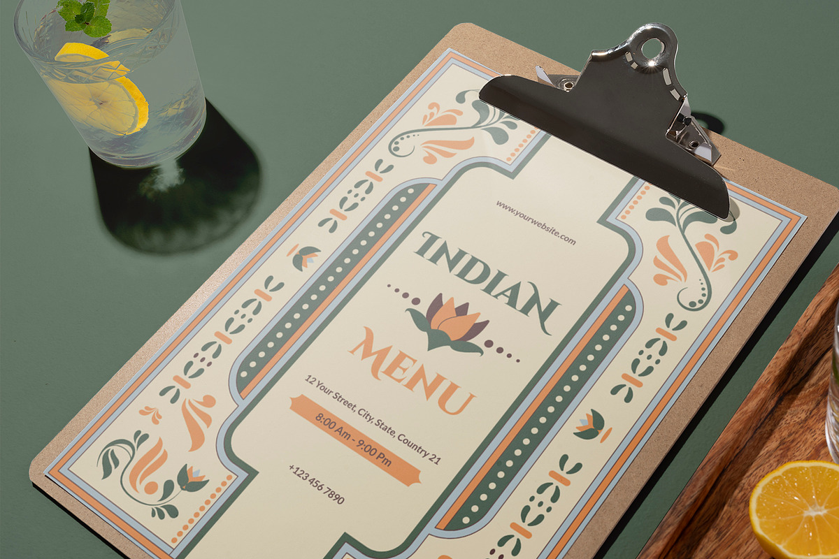 Indian Restaurant Menu, a Stationery Template by Neermana