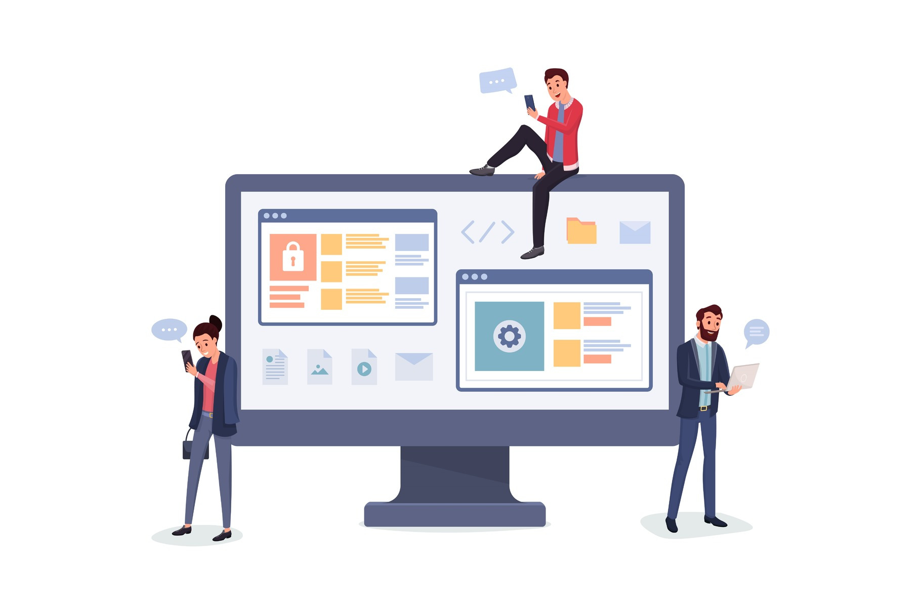 Cartoon people near monitor screen, a Person Illustration by Pavlo ...