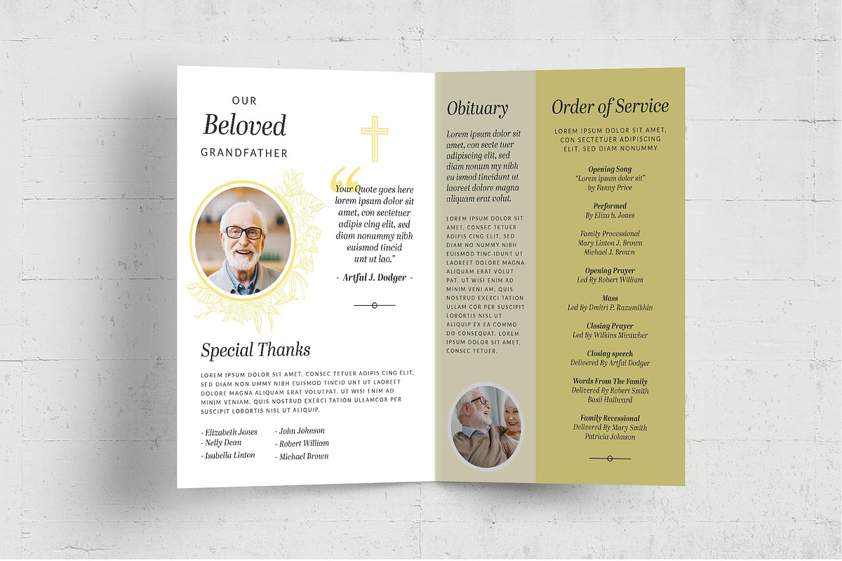 Yellow Funeral Program Template, a Flyer Template by BrandPacks