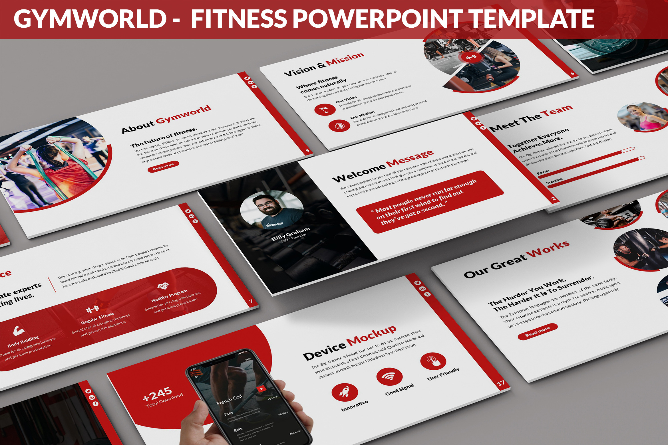 Gymworld - Fitness Powerpoint, a Presentation Template by SlideFactory