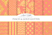 Peach and Gold Glitter Papers, a Pattern Graphic by Avenie Digital
