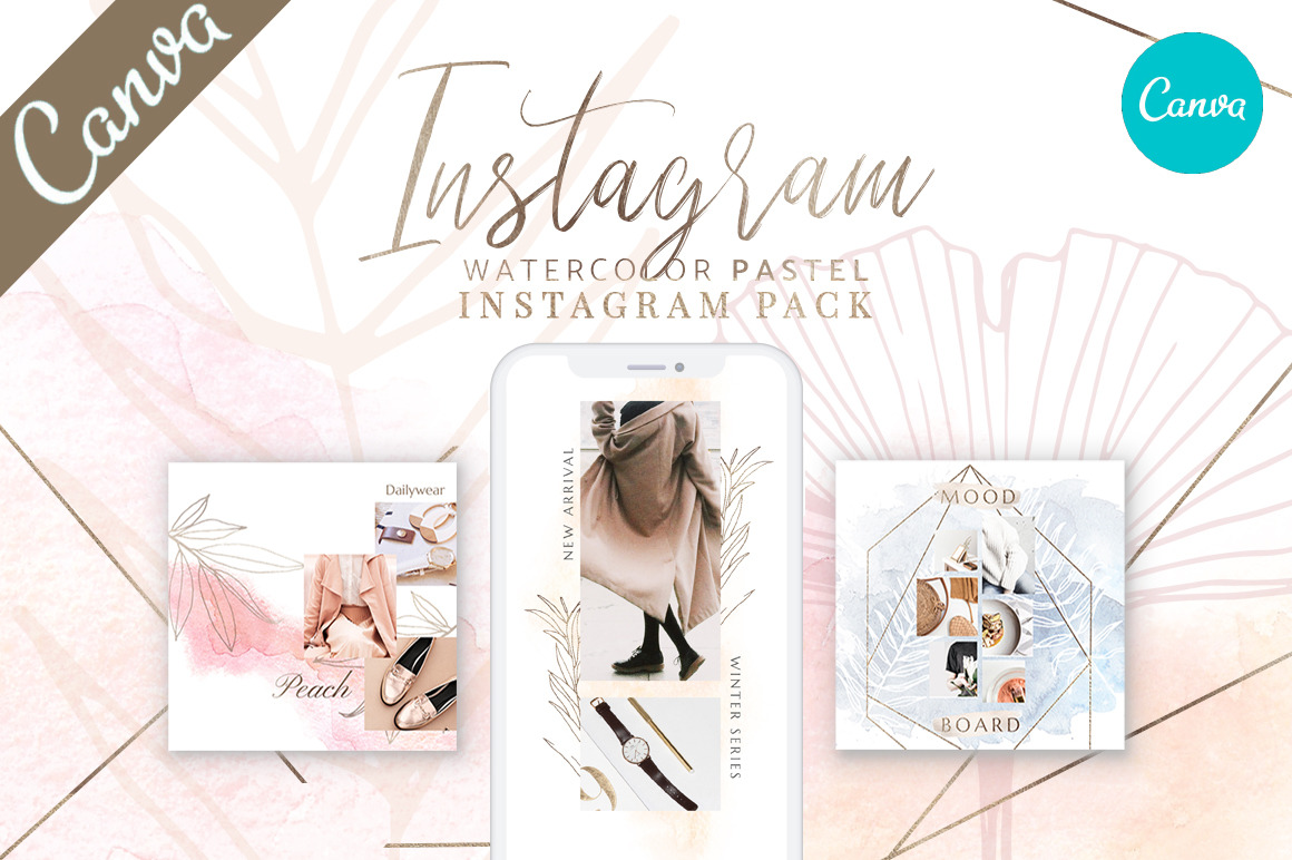 CANVA Watercolor Instagram Pack, a Social Media Template by Eviory