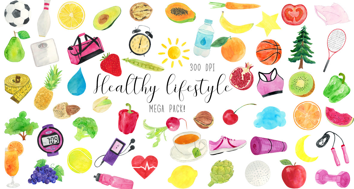 Watercolor Healthy Lifestyle Clipart, a Healthcare Illustration by ...