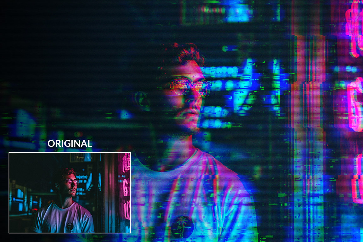 Glitch Effect Photoshop Action, an Action Add-On by LUXDesignStudios
