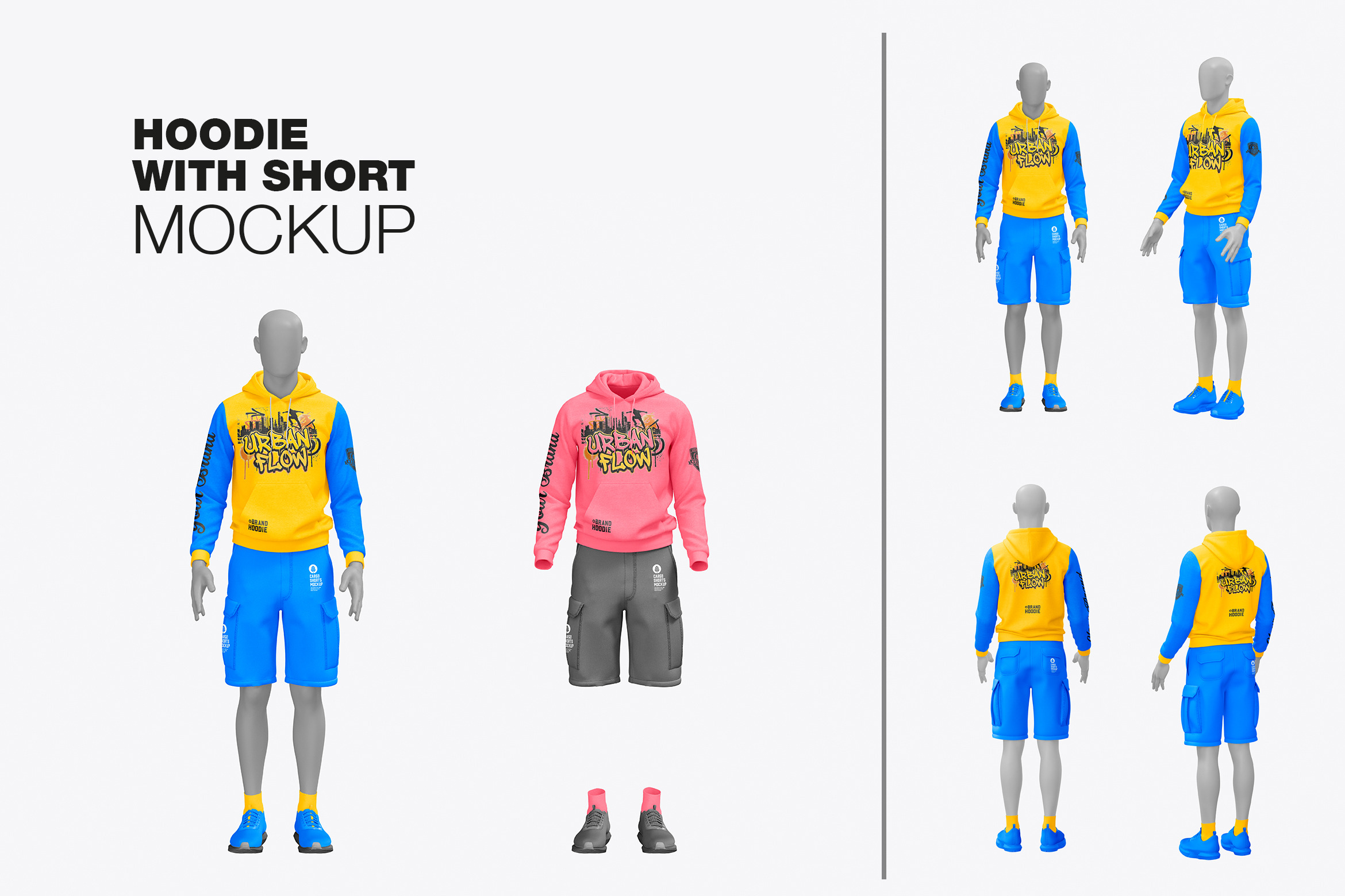 Male Hoodie and Shorts Mockup, a Mockup by OneVectorStock