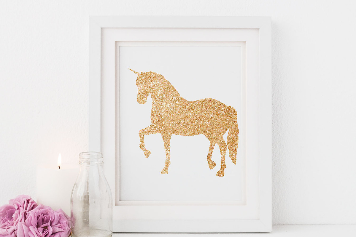 Gold glitter unicorn clip art, a Graphic by ConfettiBears