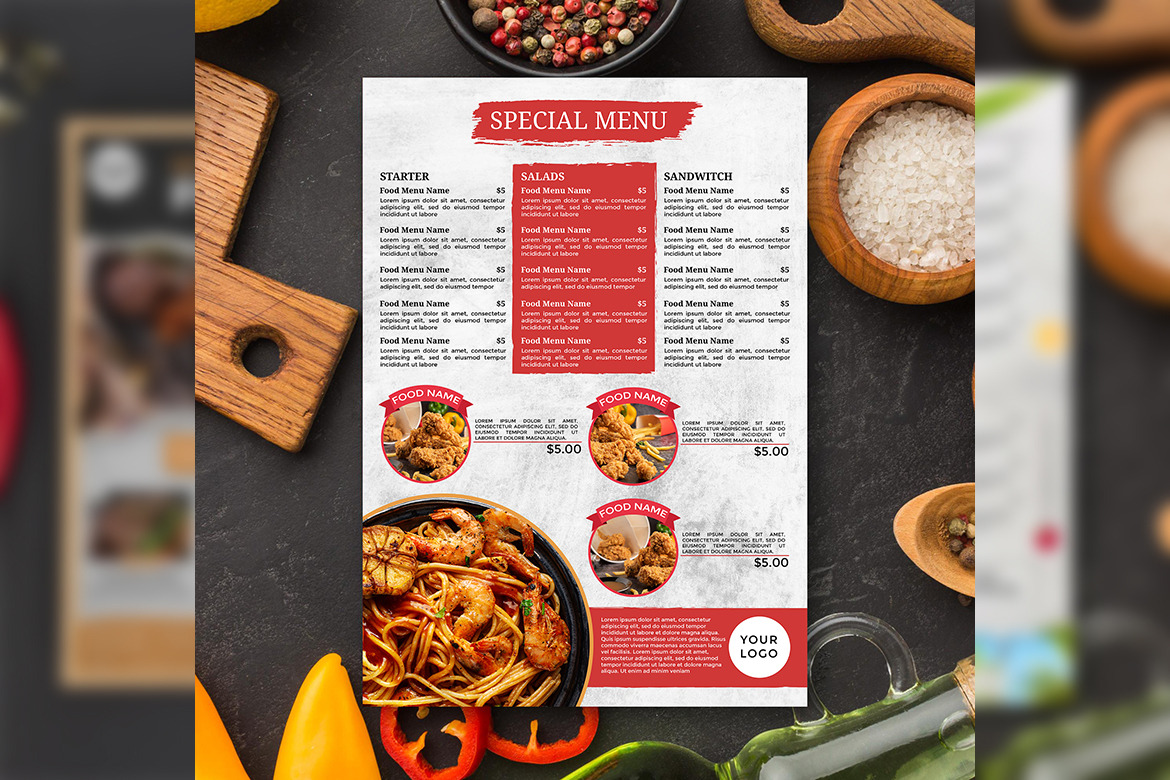 Modern Restaurant Menu, a Flyer Template by imadeDesign
