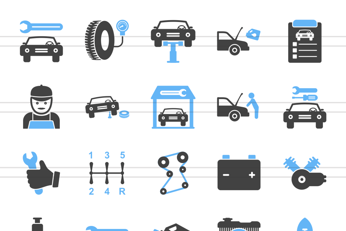 60 Car Servicing Blue & Black Icons, an Icon by IconBunny