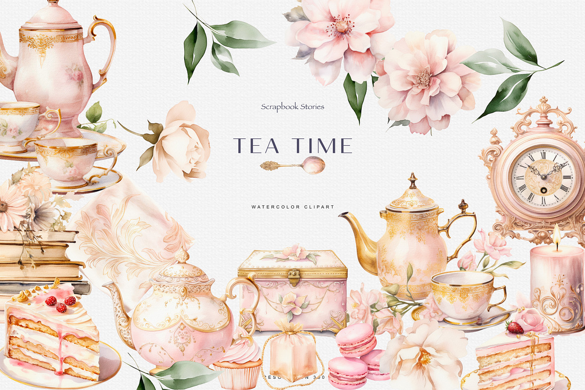 Watercolor Tea Party Clipart Set | Creative Market