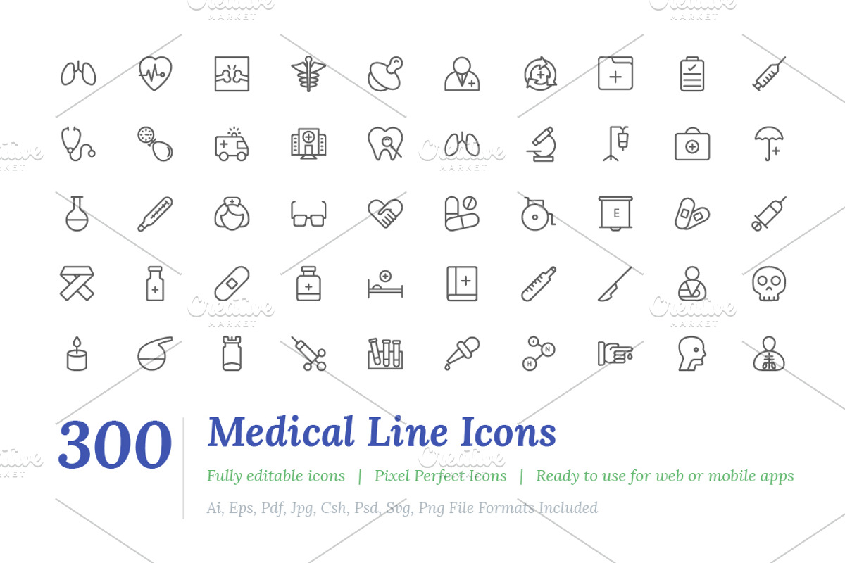 300 Medical Line Icons, an Outline Icon by Vectors Market