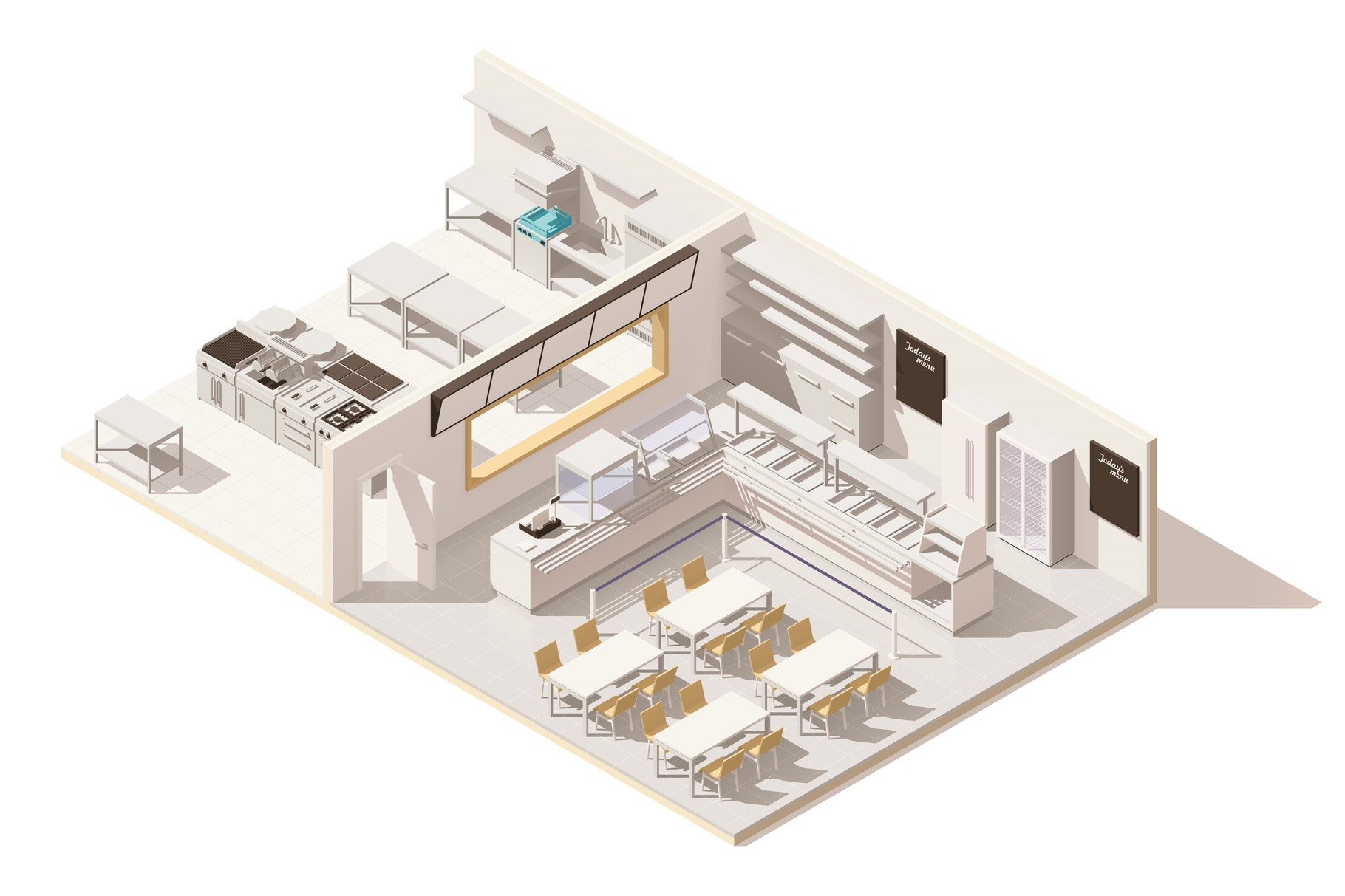 Vector isometric low poly restaurant with kitchen, an Object Graphic by ...