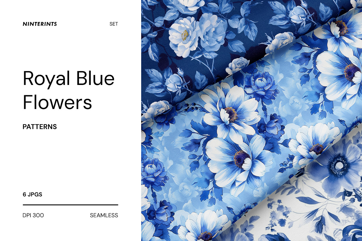 Royal Blue Floral Patterns, a Pattern Graphic by Ninterints
