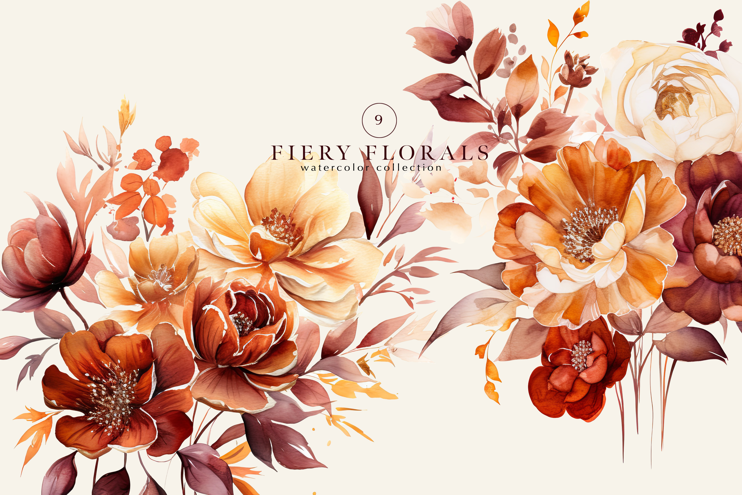 Watercolor Rusty Floral Clipart Set