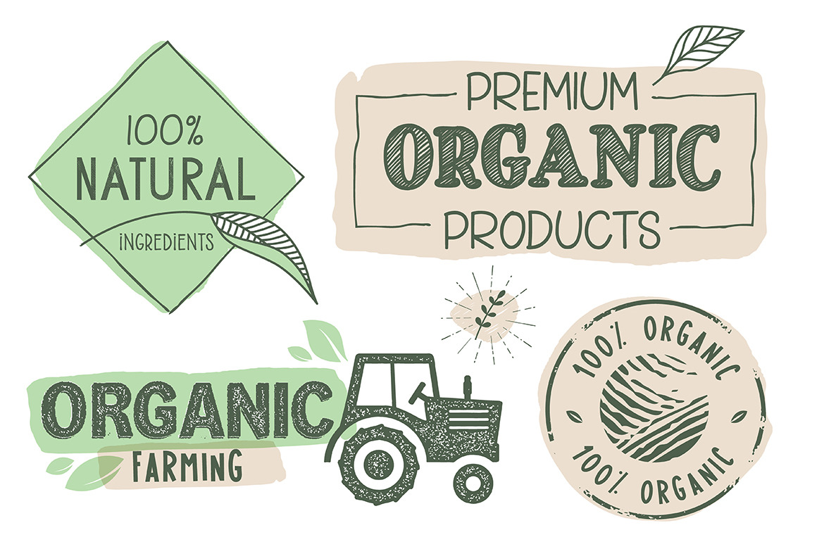 Organic Food Labels and Stickers Set, a Food Illustration by PureSolution
