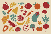 Retro style fruit and vegetables, an Illustration by Olillia