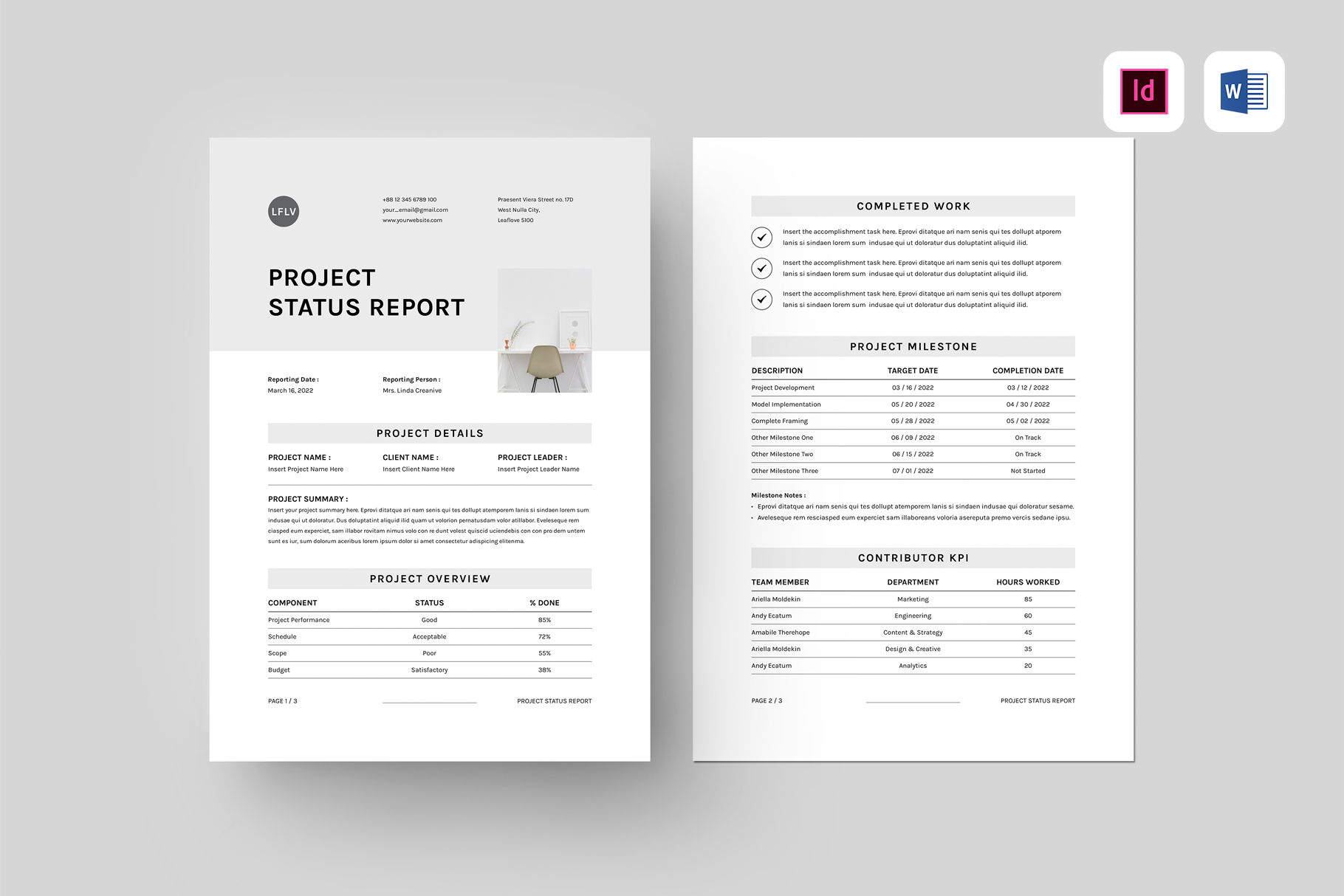 Project Status Report | Word & Indd, a Stationery Template by Leaflove