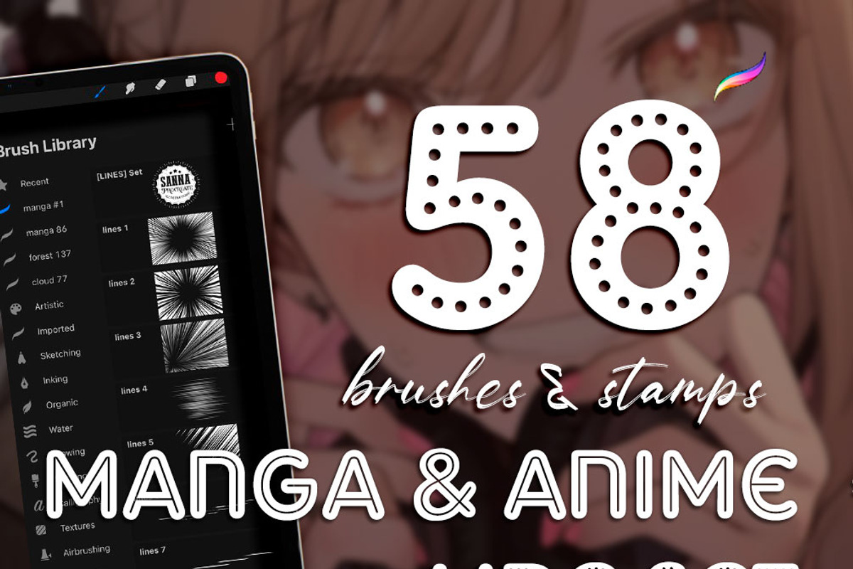 procreate brushes manga stamps anime, a Brush Add-On by SannaIllustrations