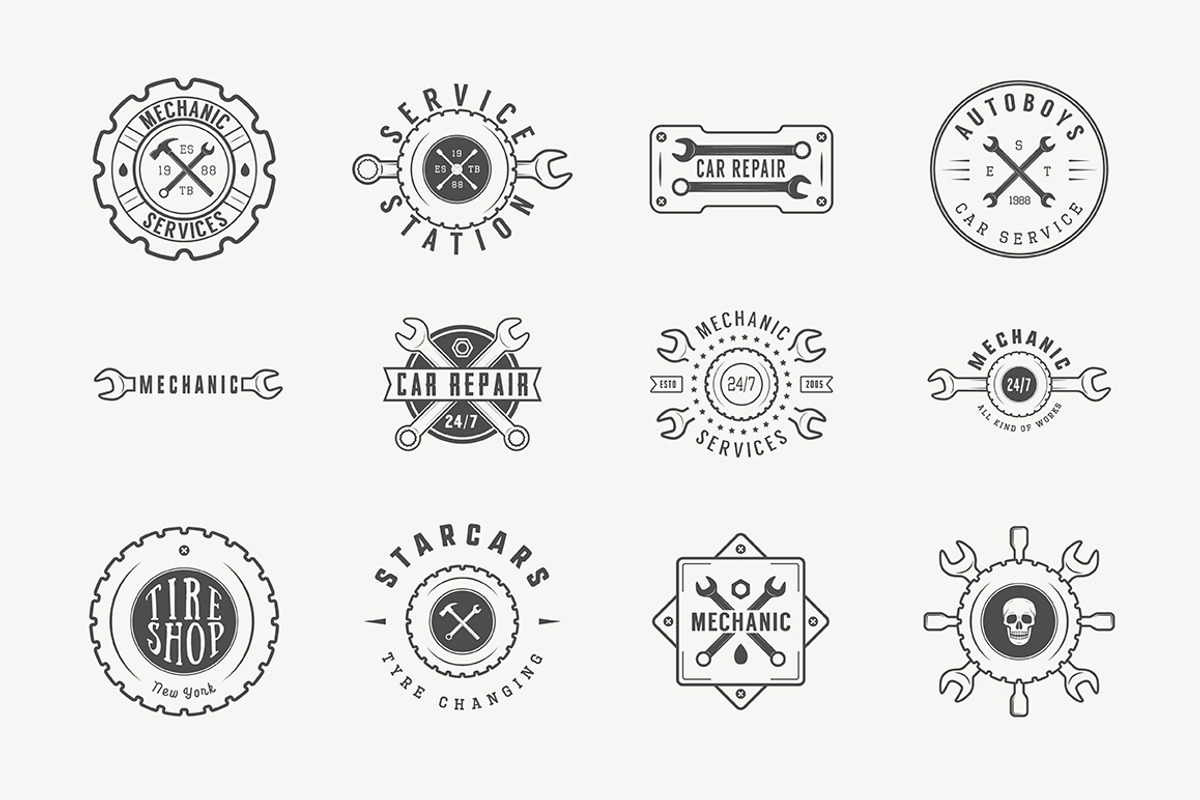 Set of vintage mechanic logos, a Branding & Logo Template by AkimD