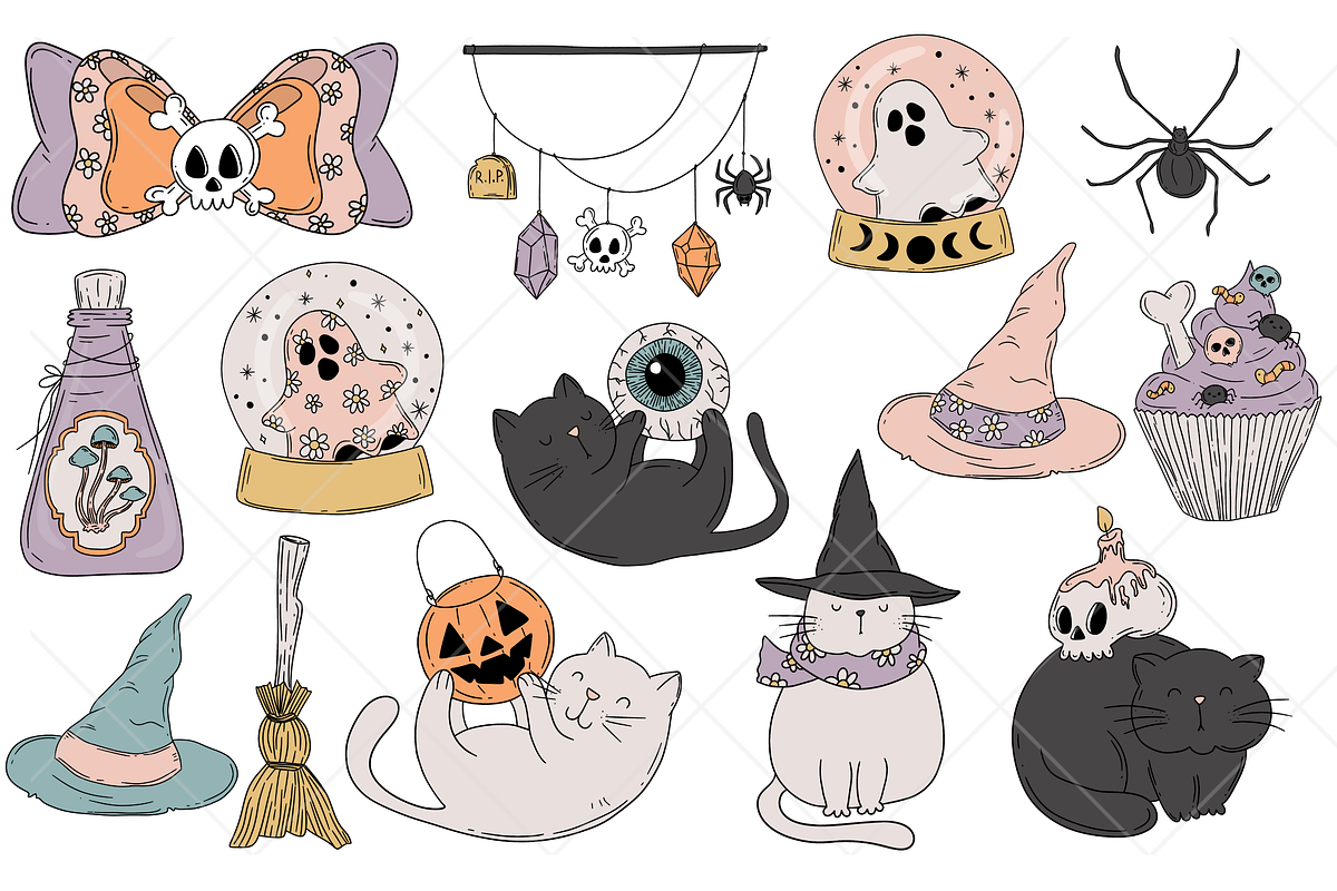 Groovy Pastel Halloween Clipart, a Graphic by Murphy & Frank
