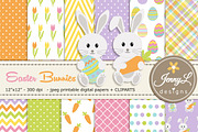 Easter Bunny Rabbit Digital Papers, a Pattern Graphic by JennyL Designs