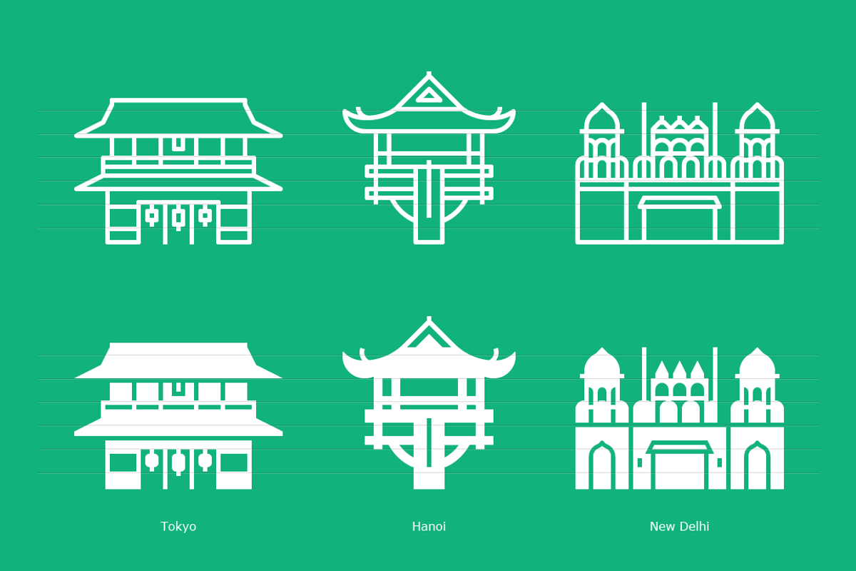 Asian Capitals - Landmark Icon Set, an Outline Icon by Jozsef Balazs ...