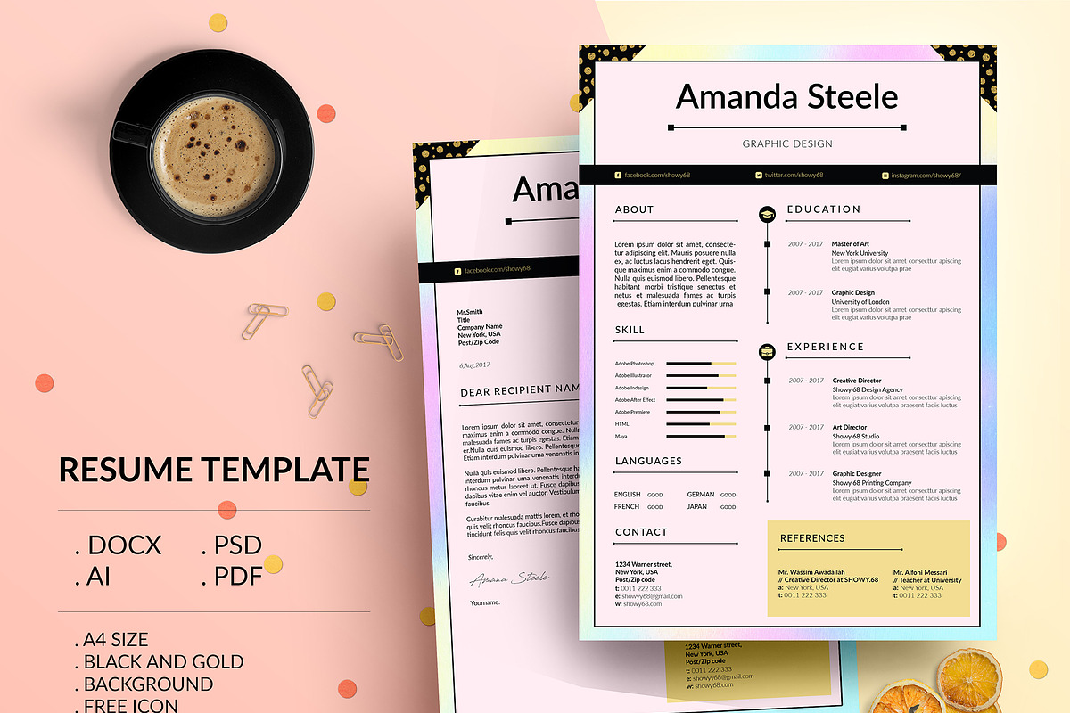 Holographic CV Resume Template / N, a Resume Template by Showy68 Template