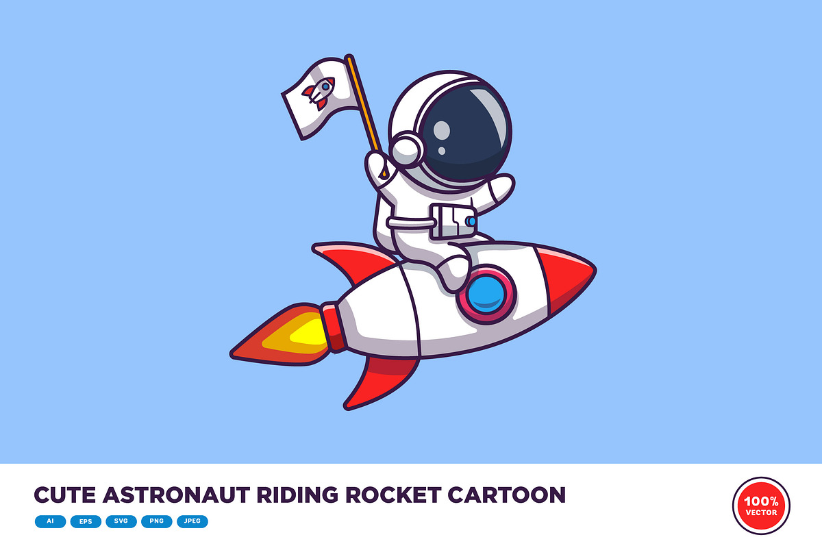 Cute Astronaut Riding Rocket Cartoon | Creative Market
