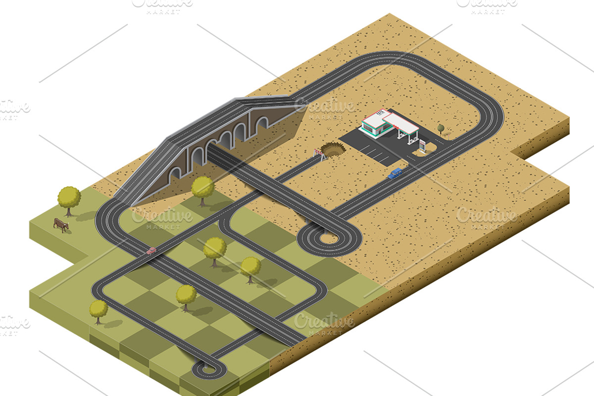 Isometric Vector City Map Kit - ROAD, an Illustration by piter.goskov