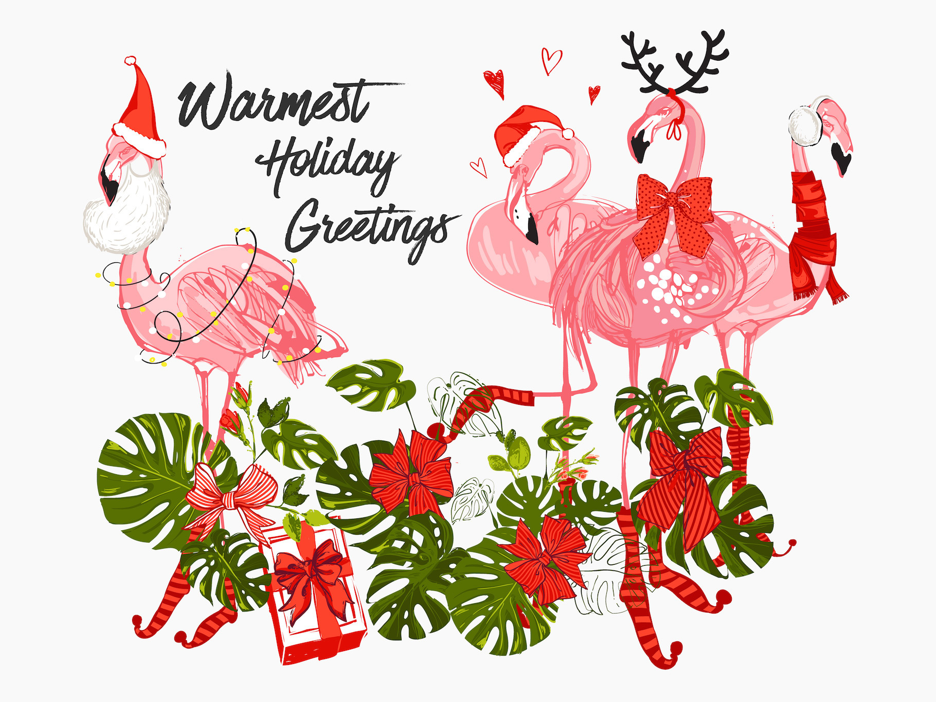 Tropic Christmas Flamingo Vector Set, a Decorative Illustration by Sopelkin