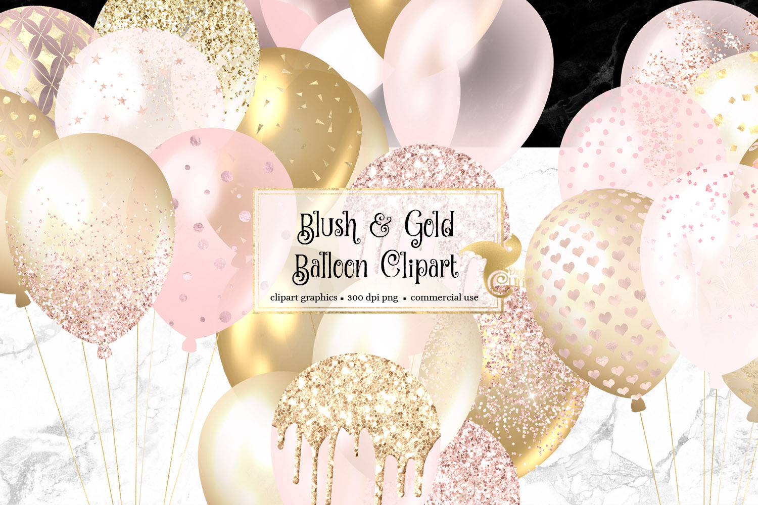 Blush and Gold Balloons Clipart, an Illustration by Digital Curio ...