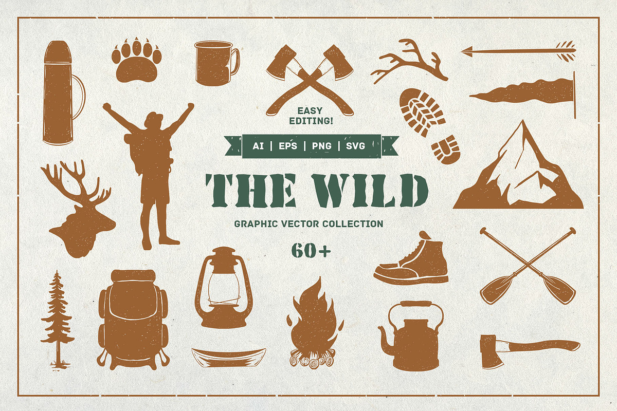 Hiking & Camping Vector Clipart Set, an Object Illustration by VerAna