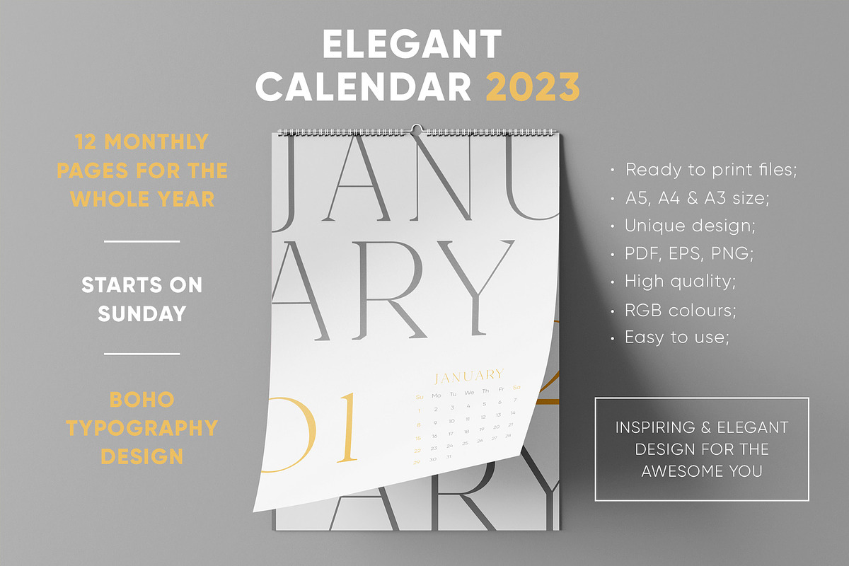 Boho Calendar Template for 2023 year