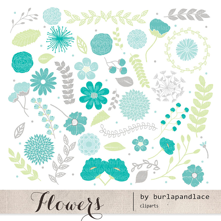 Spring Flower spring teal clipart, an Illustration by burlapandlace ...