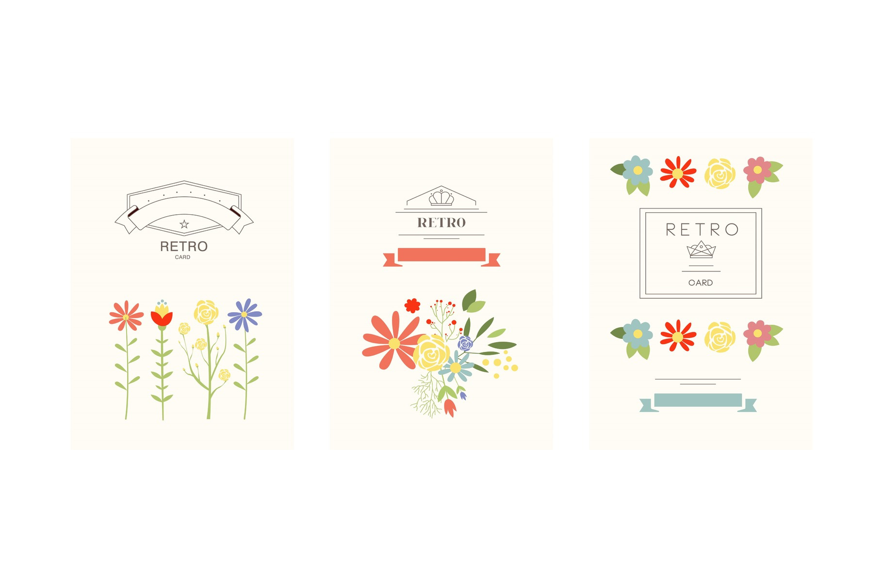 Retro cards with flowers set, a Decorative Illustration by TopVectors