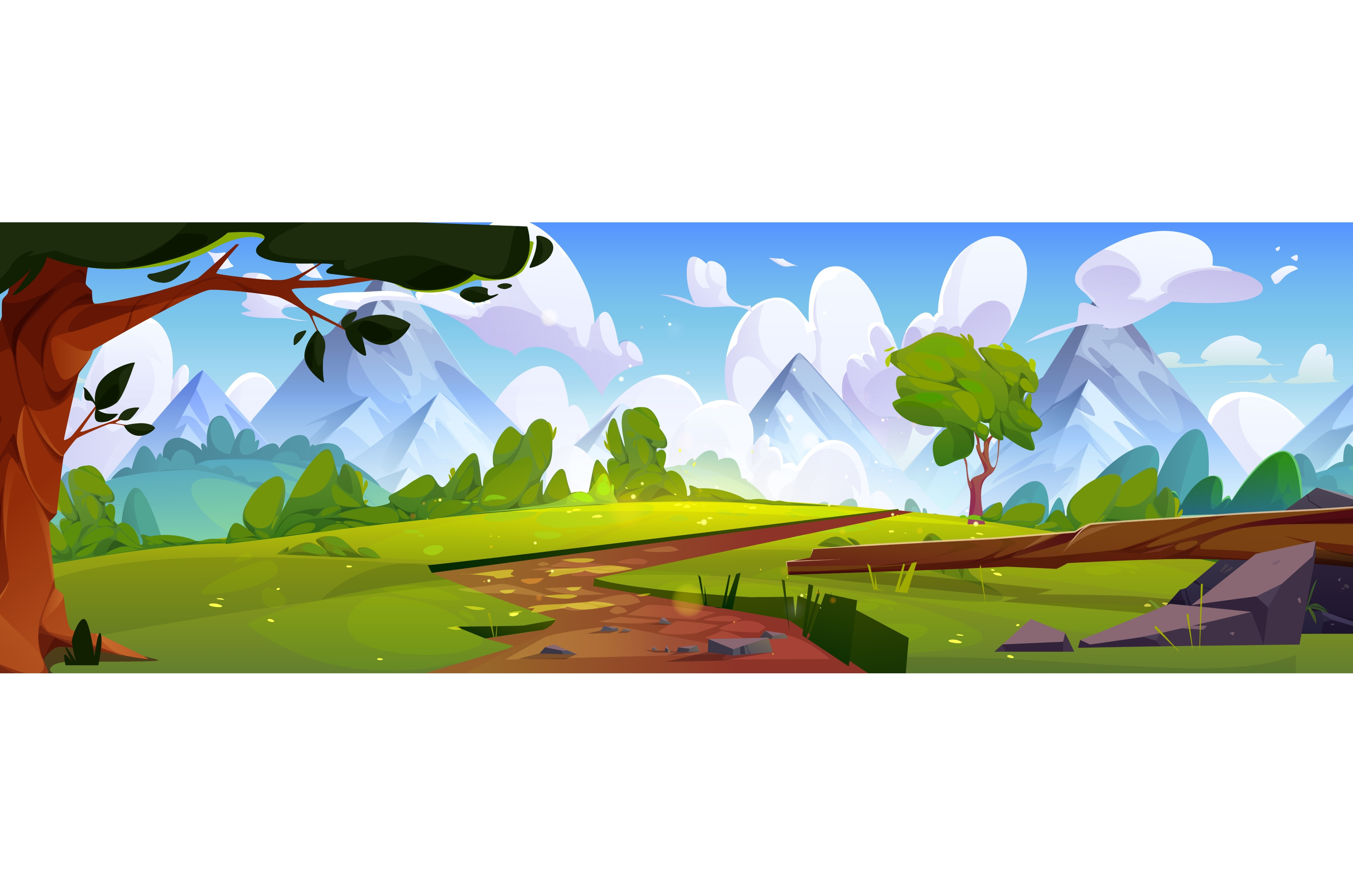 Winding path in meadows leading to, an Illustration by art PVP - market