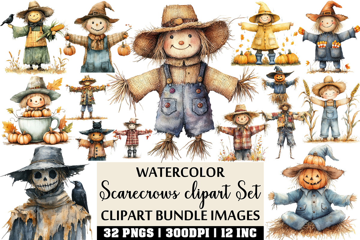 Scarecrows clipart Set, an Illustration by Craft Nest
