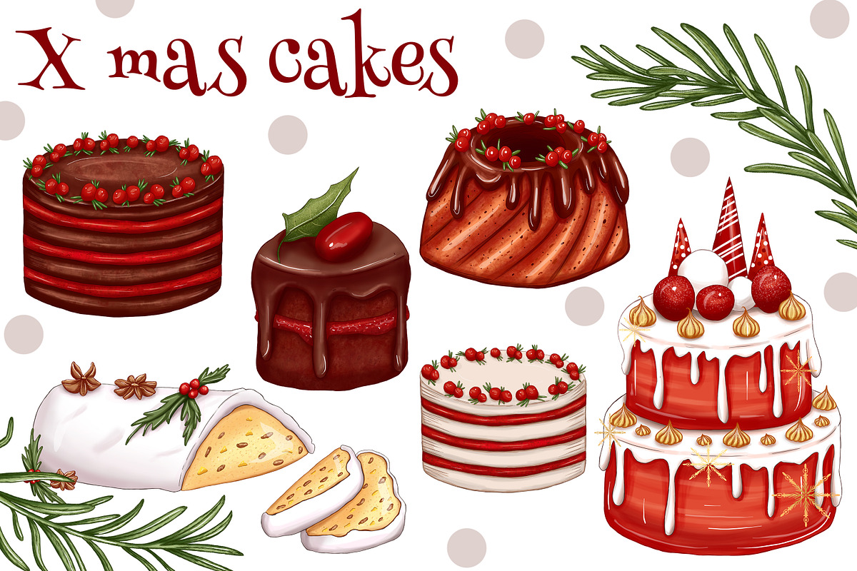Sweet Christmas desserts clipart | Creative Market