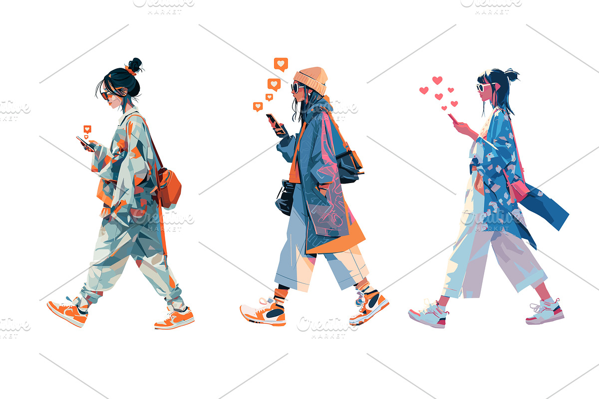 Female character texting love, a Person Illustration by Onyx