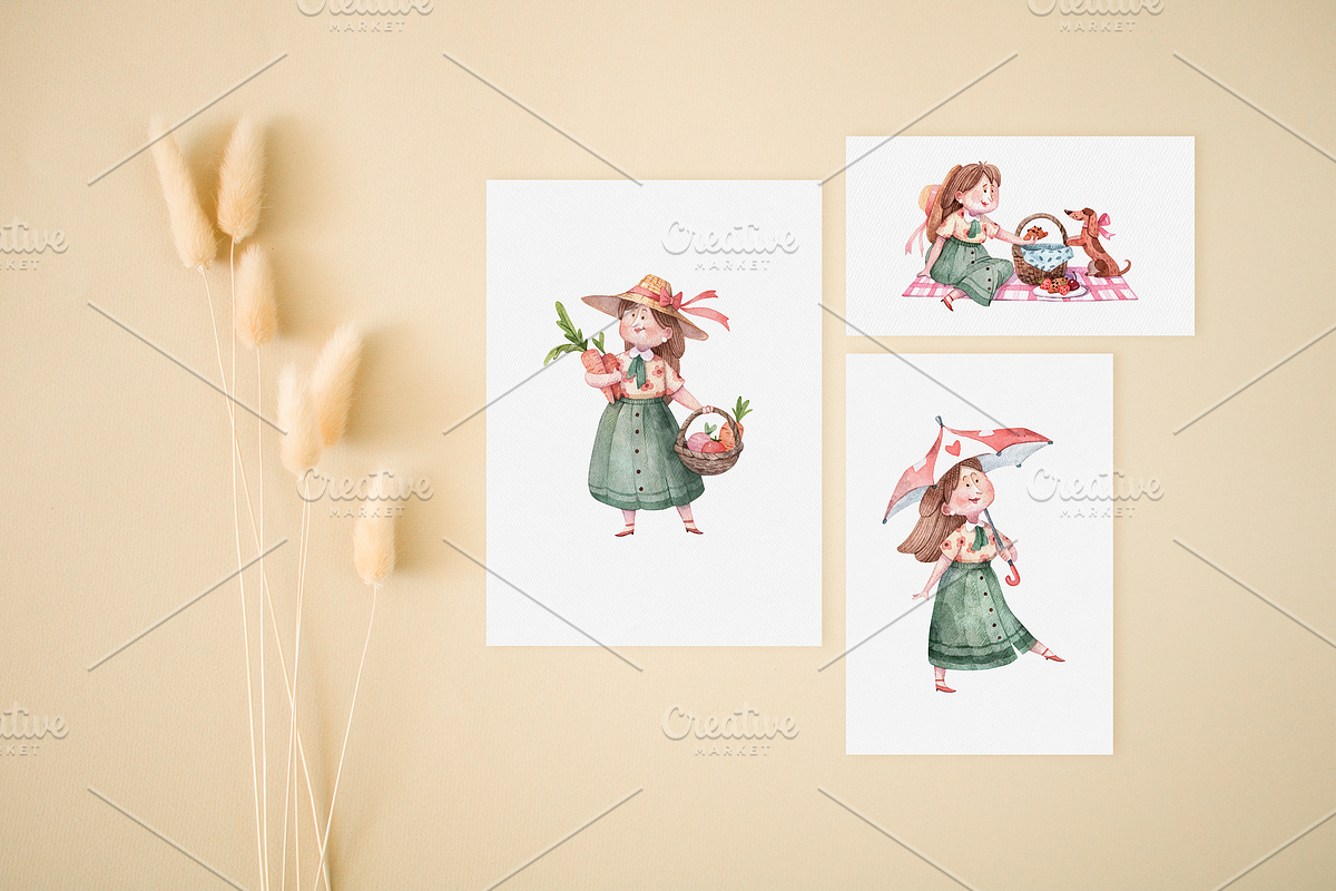 Watercolor Cute Girl Clipart Set, a Person Illustration by ZinchArt