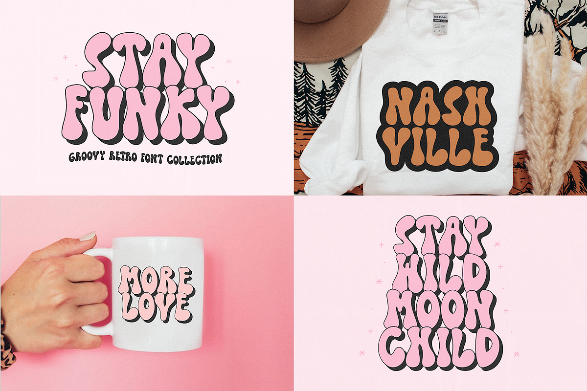Retro Font Bundle | 14 Groovy Fonts, a Font by KA Designs