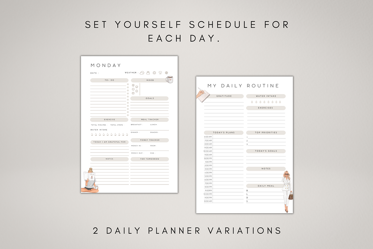 Editable Daily Planner Pages Canva, a Stationery Template by BRANDcontent