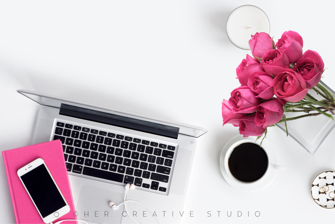 Styled Desktop Raspberry Pink, an iPhone Mockup by Her Creative Studio