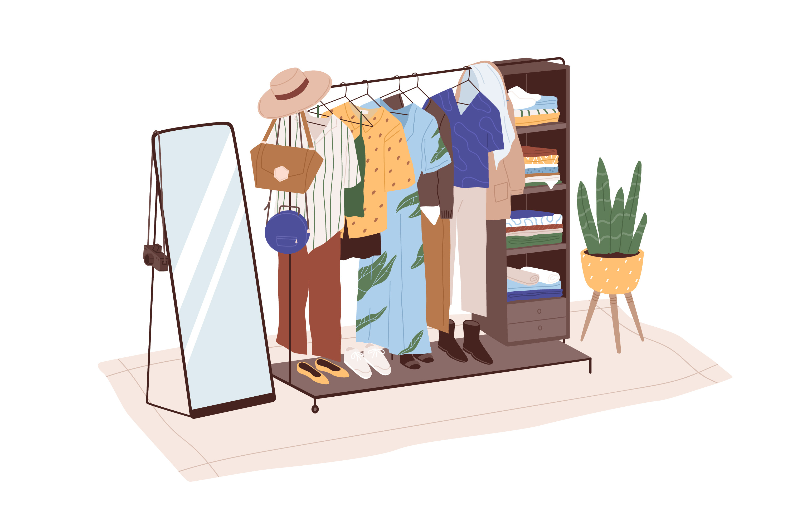 Clothing rack with stylish clothes, an Illustration by Good Studio