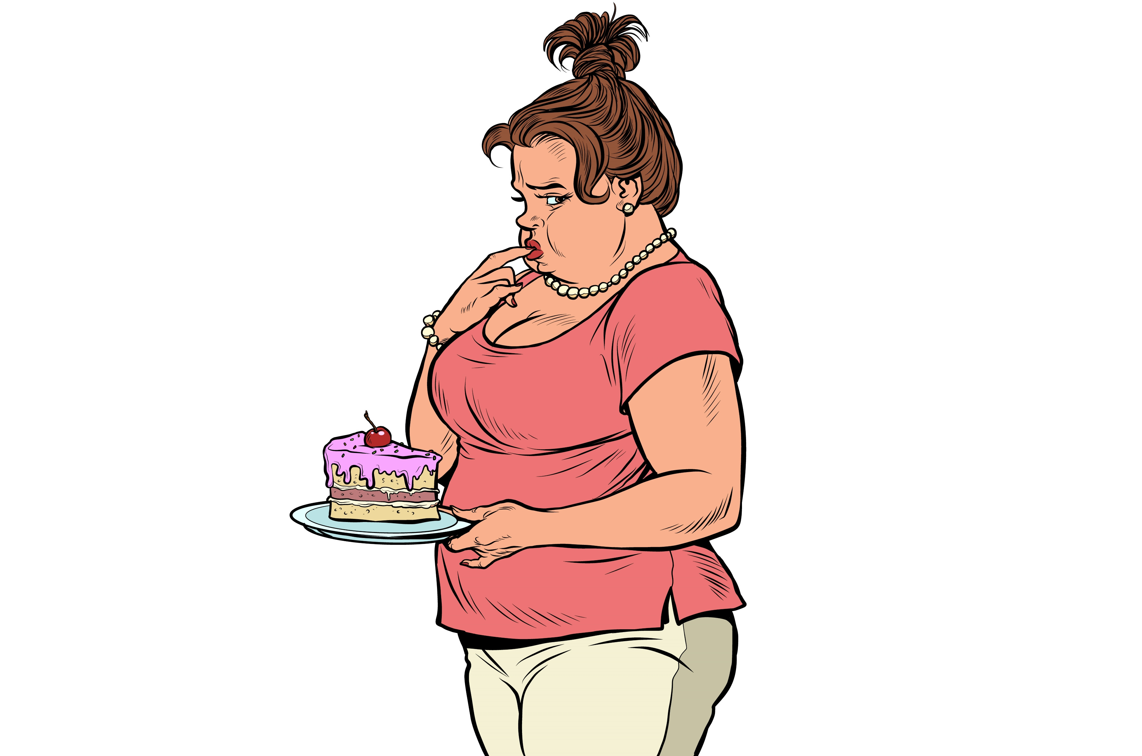 Fat woman with cake. Diet and human, a Food Illustration by studiostoks