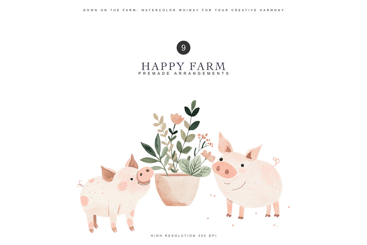 watercolor farm animal clipart set, an Animal Illustration by Pink ...