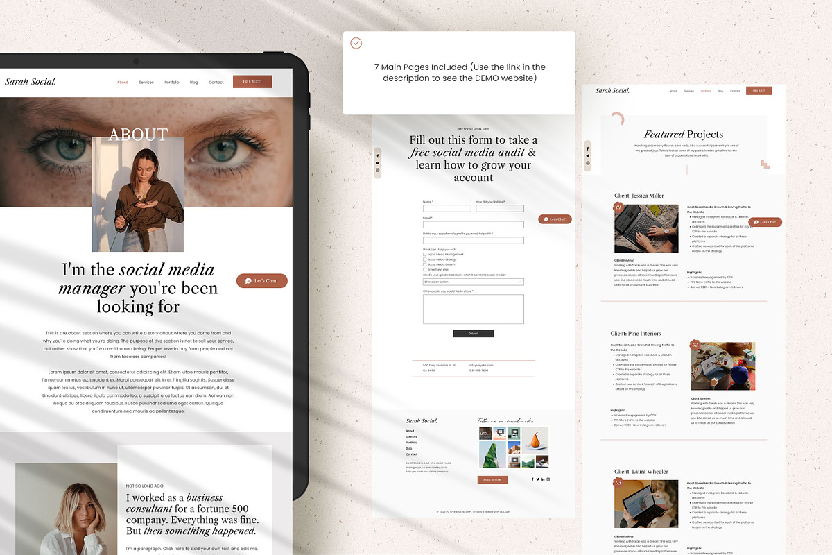 Sarah Social - WIX Website Template, a Wix Template by AndrewPixel